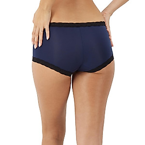 Maidenform Women's Underwear, Microfiber Boyshort Panties, One Fab Fit, 3-Pack, Navy Black/Navy Black Lace/Shining Star