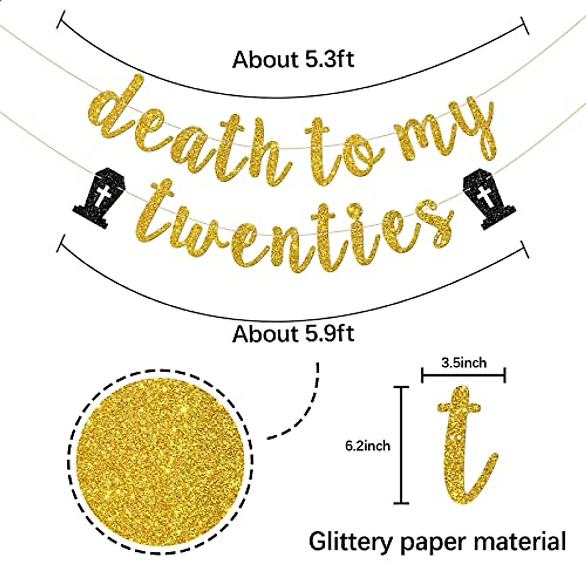 INNORU Death to My Twenties Banner, RIP to My 20s Party Decorations, Happy 30th Birthday Party Decorations, Gold Glitter