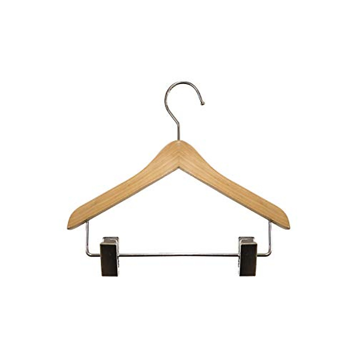 NAHANCO MINI8RC12 Deluxe Flat Wooden Pet, Doll Clothes, Accessory, Jewelry Hanger with Chrome Hook Ball end with Clips, 8", Natural (Pack of 12)