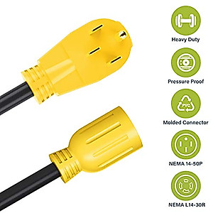 50 Amp to 30 Amp 4-Prongs Locking Generator Transfer Switch Adapter Cord, 50Amp Male to 30Amp Female, NEMA 14-50P to NEMA L14-30R, STW 10 Gauge Heavy Duty Generator Adapter Plug - 18in, 1.5ft