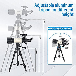 80mm Refractor Telescope for Adults Astronomy - Professional Astronomical Telescope for Beginners Viewing Planets- Portable and Powerful Telescopes with Adjustable Tripod, Phone Adapter, Easy to Use