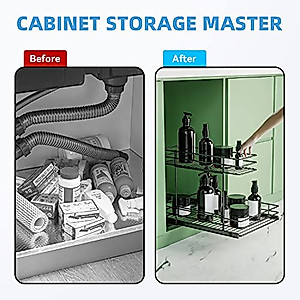 G-TING Pull Out Cabinet Organizer, Under Sink Slide Out Storage Shelf with 2 Tier Sliding Wire Drawer - 12.6W x 16.53D x 12.99H - Request at Least 13 Inch Cabinet Opening(Black)