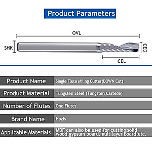 1/8 Inch Down Cut Single Flute (O Flute) Spiral End Mill CNC Router Bits ,with 1/16 Inch Cutting Dia，25/64 Inch Cutting Length for Acrylic PVC MDF Wood Pack of 5 (3.175*1.5*10mm)