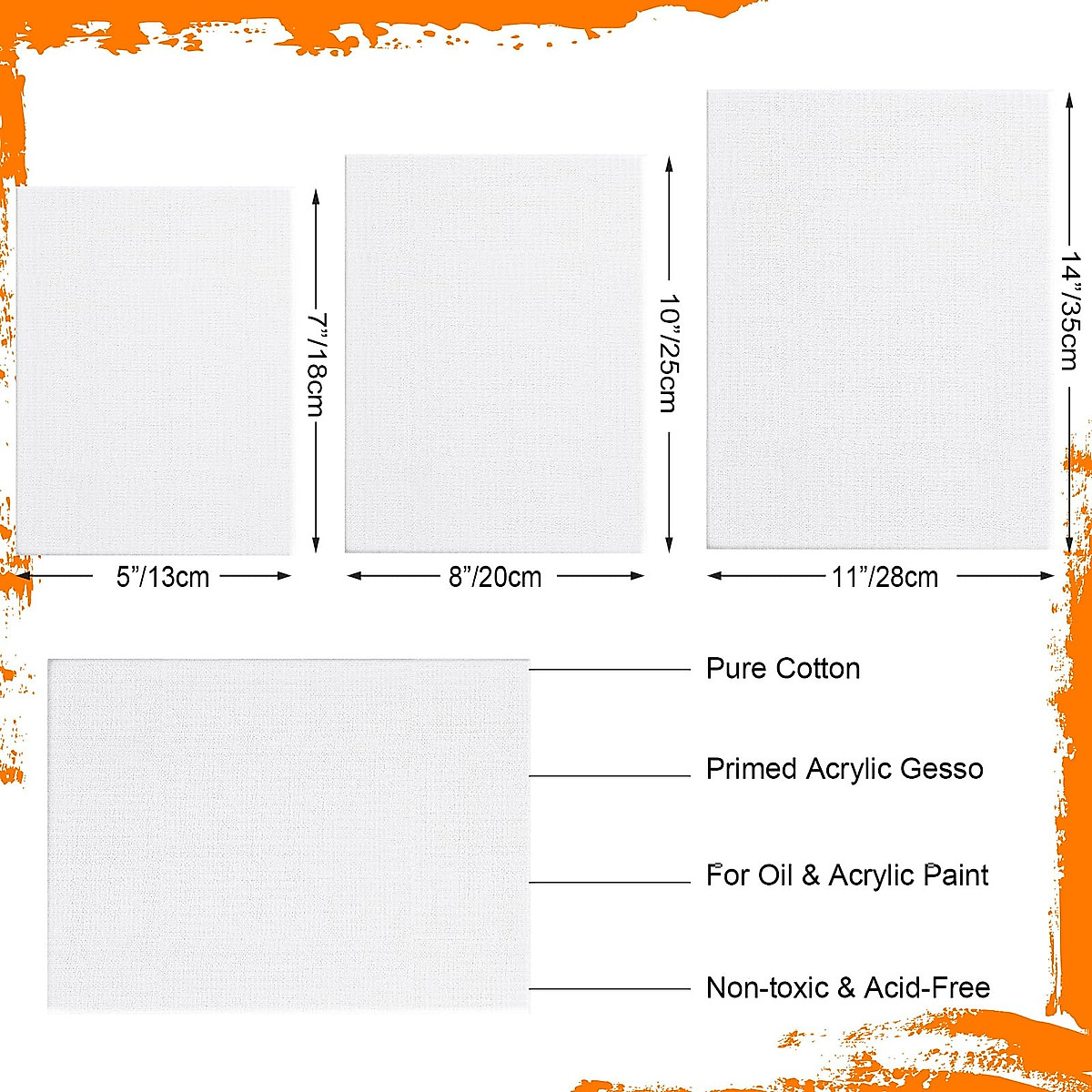 Fulmoon 45 Pcs Stretched Canvas Multi Pack for Painting, 5 x 7", 8 x 10", 11 x 14" (15 of Each), Cotton White Blank Canvas Boards for Kids Art Supplies Panels for Oil Acrylic Watercolor Paint