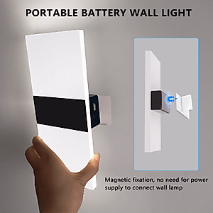 ANKBOY LED Wall Sconces Set of Two Battery Operated with Switch, Cordless Magnetic Wall Lamp Rechargeable USB Bedside Wall Light Fixtures for Bedroom, 3 Brightness Adjustable, Cool White 6000K