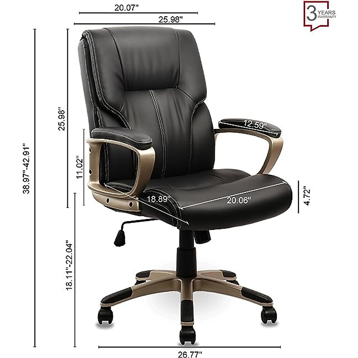 CLATINA Deluxe Executive Office Chair Enhanced Comfort with Padded Armrests, Ergonomic PU Leather Design, Nylon Lacquered Computer Desk Chair with Lumbar Support, Ideal for Home Office Black