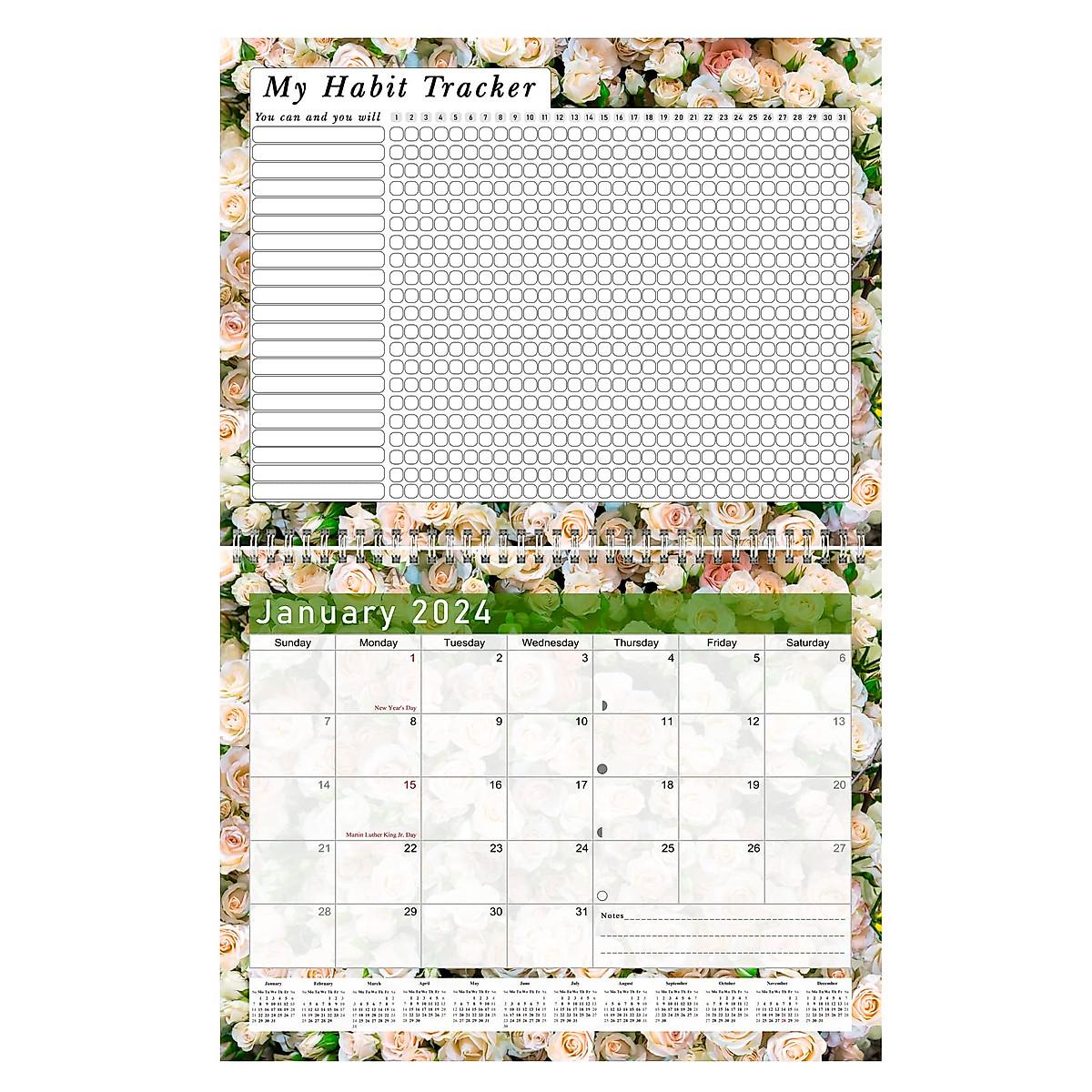 2024 Monthly Desktop/Wall Calendar/Planner - Habit Tracker - Daily, Weekly & Monthly Goal Motivational Habit Tracking Journal Inspirational - (Edition #023)