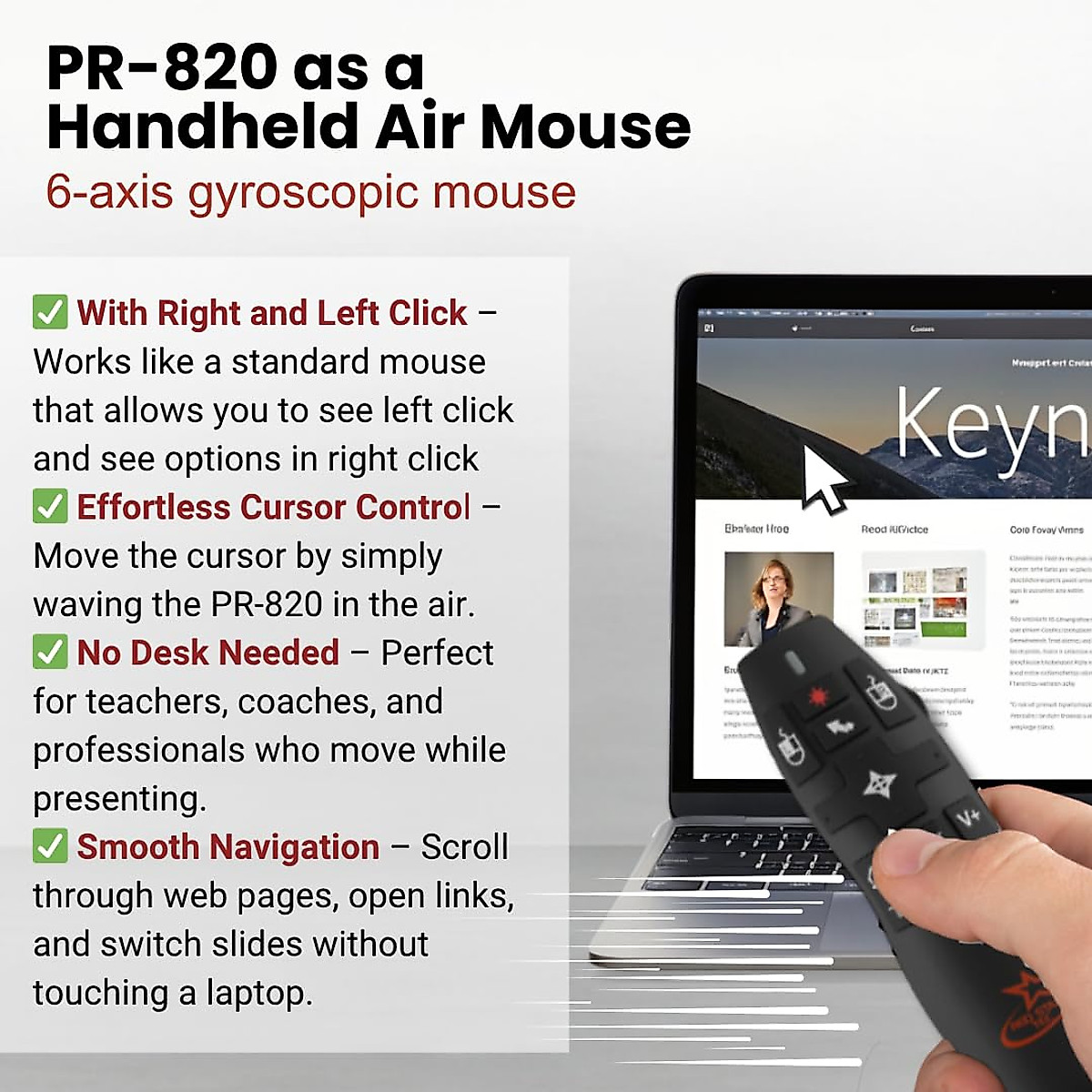 Wireless Powerpoint Presentation Remote Clicker and Keynote Presenter with Wireless Mouse (PR-820) from Red Star Tec