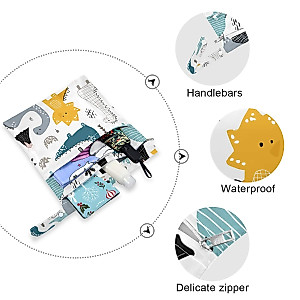 Waterproof Wet Dry Bag 2 Pack Cute Animal Cartoon Dinosaur Cloth Diaper Bag Organizer Pouch Set with Zipper Pocket Washable Wet Bag for Travel Hiking Swimsuit