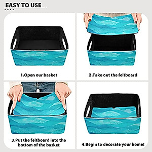 Kcldeci Watercolor Sea Ocean Wave Blue Teal Turquoise Colored Wave Storage Bins Baskets for Organizing, Sturdy Storage Basket Foldable Storage Baskets for Shelves Closet Nursery Toy