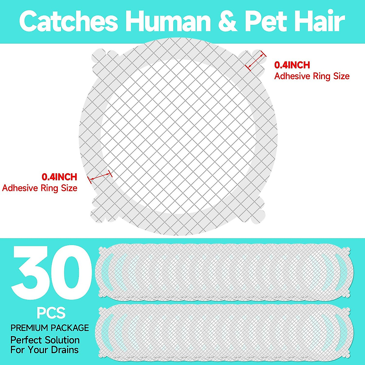 Solvora 30 Pack Disposable Shower Drain Hair Catcher Shower Drain Mesh Stickers, Bathroom, Bathtub, Kitchen, Sink, for Human and pet Hair