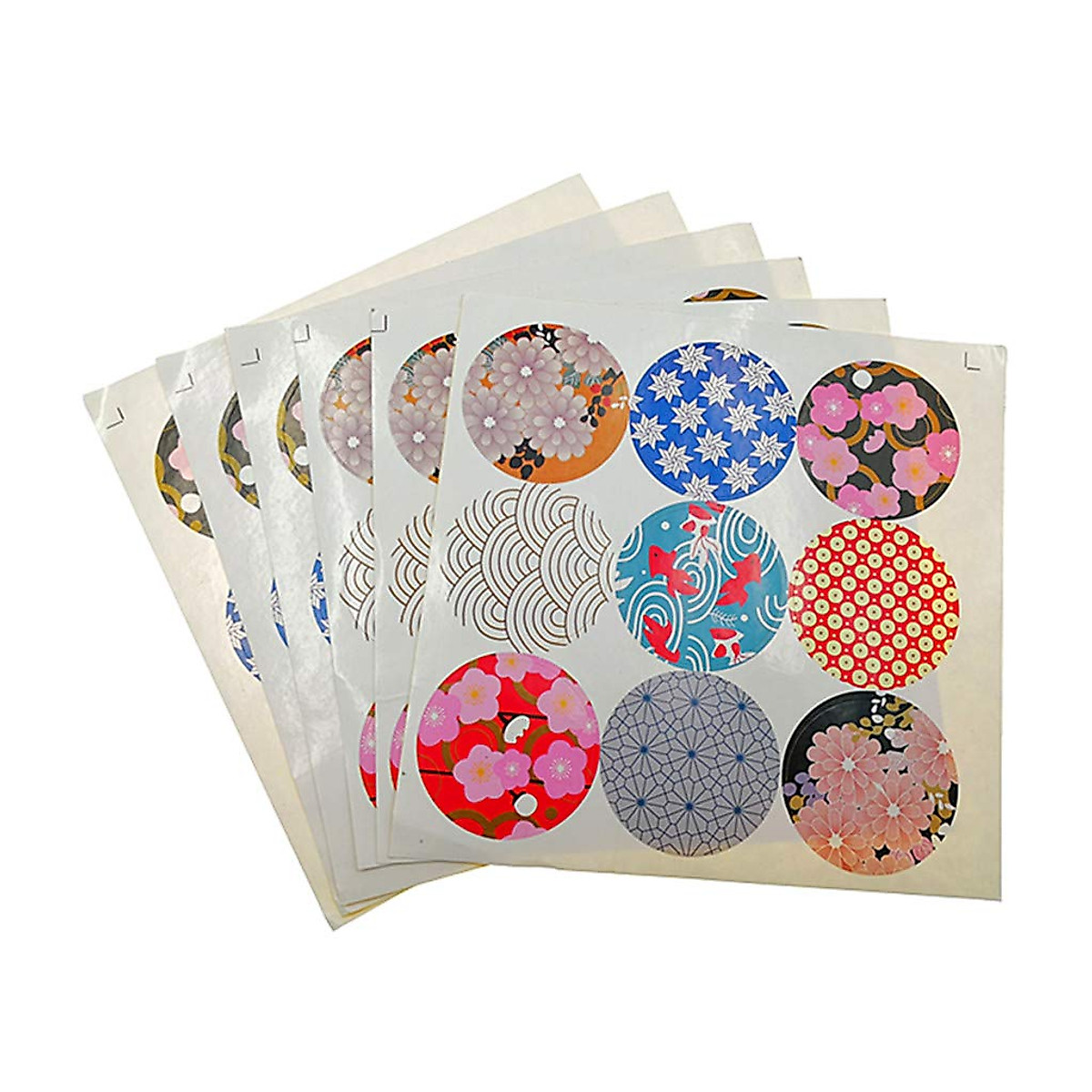 ALIMITOPIA Japan Style Sealing Sticker,Round Japanese Traditional Pattern Self-Adhesive Universal Sealing Paster Gift Packing Decorative Labels Envelope Seals(10 Sheets,90pcs)
