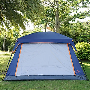 KTT Extra Large Tent 10-12 Person(B),Family Cabin Tents,2 Rooms,3 Doors and 3 Windows with Mesh,Straight Wall,Waterproof,Double Layer,Big Tent for Outdoor,Picnic,Camping,Family Gathering(Dark Blue)