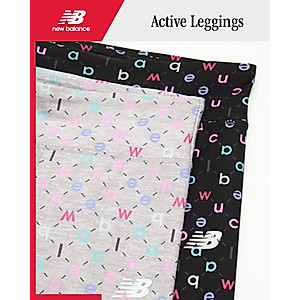 New Balance Girls' Active Leggings - 2 Pack Full Length Performance Yoga Pants (7-16), Size 14-16, Logo Grey/Black