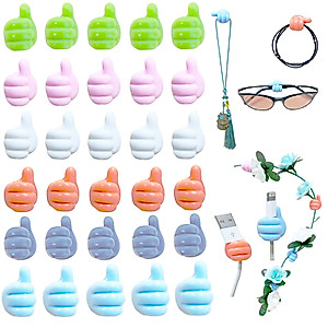 LKBBC 30 Pcs Silicone Thumb Hooks, Multifunction Self-Adhesive Cable Clip, Key Hook Wall Hangers Holder Desktop Cord