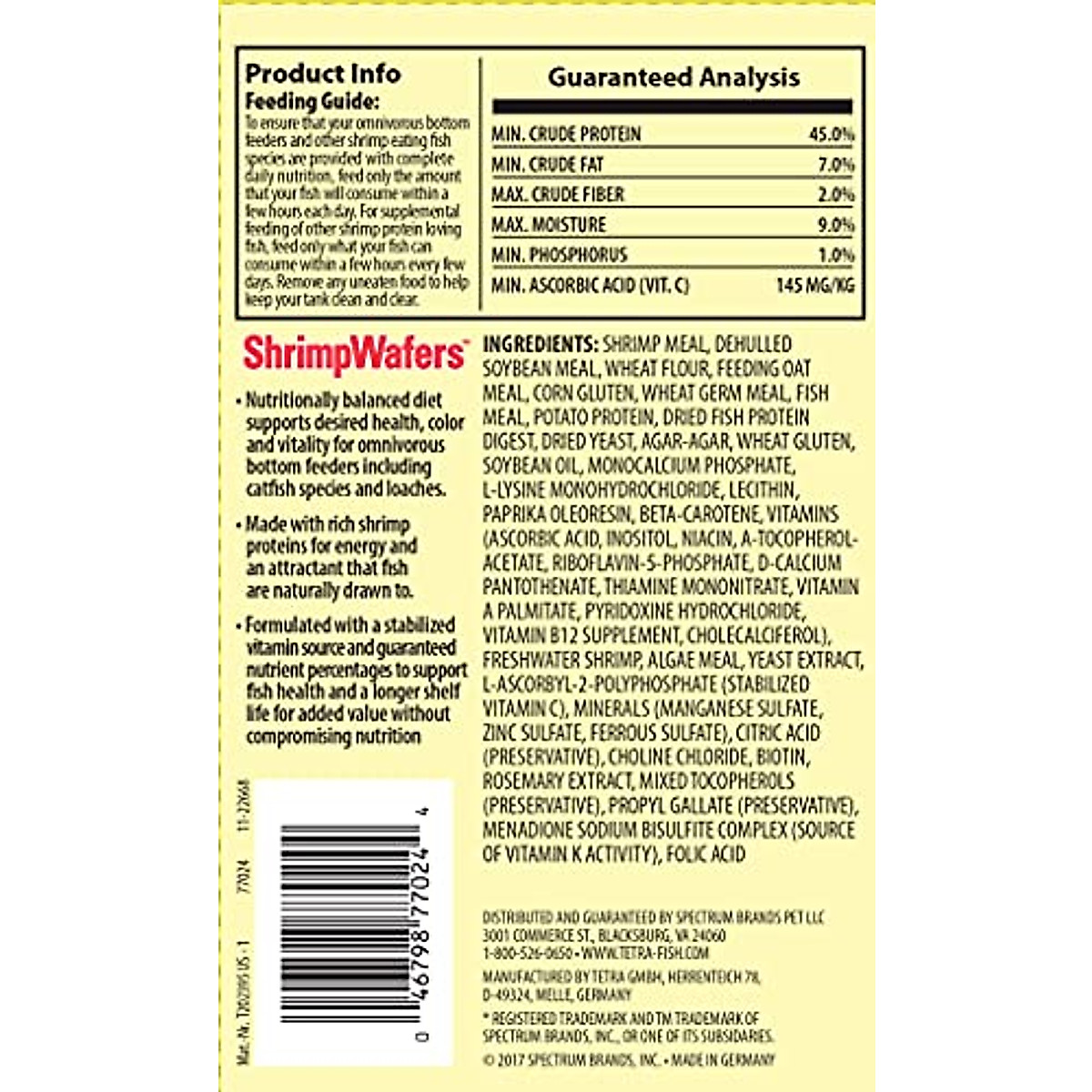 Tetra ShrimpWafers Complete Diet for Catfish and Loaches 3 Ounce