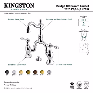 Kingston Brass KS7971TAL 4 3/4" in Spout Reach Bridge Lavatory Faucet with Brass Pop Up, Polished Chrome