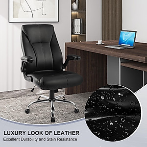 Big and Tall Office Chair for Heavy People 400lb, Executive Desk Computer Chair Adjustable Flip-up Armrests, PU Leather Swivel Task Chair with Ergonomic High Back and Lumbar Support