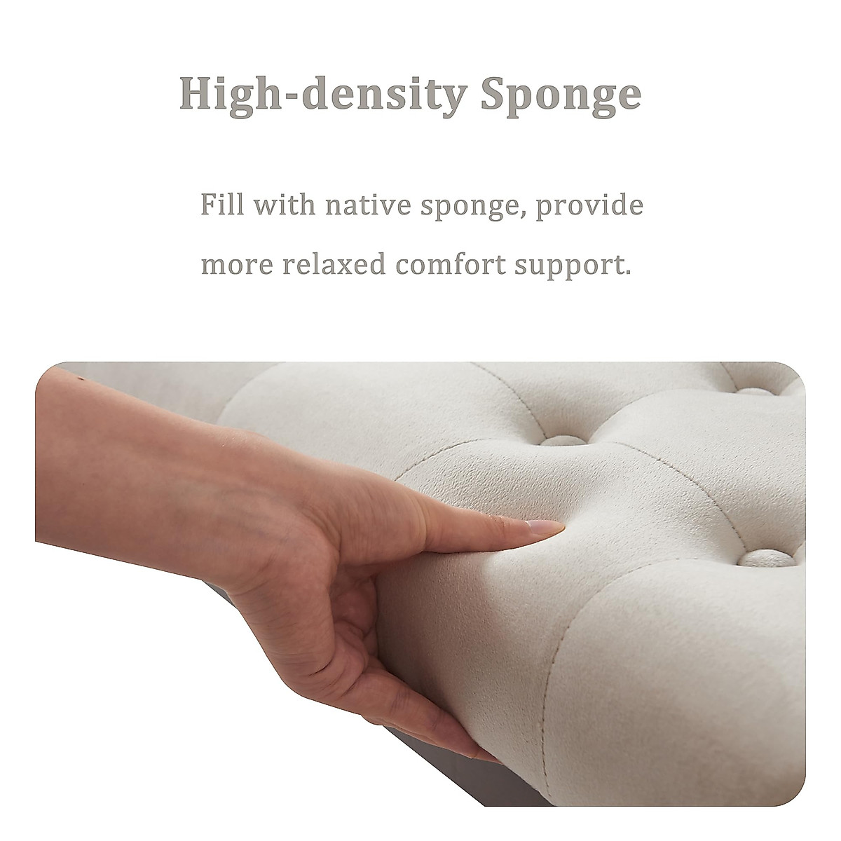 Befurtori Wood Upholstered Bench, Bedroom Bench End of Bed, Dining Bench with Solid Wood Legs and Button-Tufted, Velvet Ottoman Bench for Living Room, Entryway (Taupe)