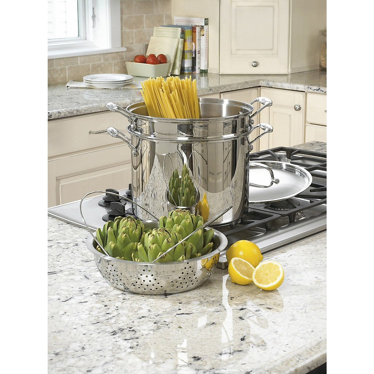 Cuisinart 77-412P1 Piece 12-Quart Chef's-Classic-Stainless-Cookware-Collection, Pasta/Steamer Set (4-Pc.) & 7117-16UR Chef's Classic 16-Inch Rectangular Roaster with Rack, Stainless Steel