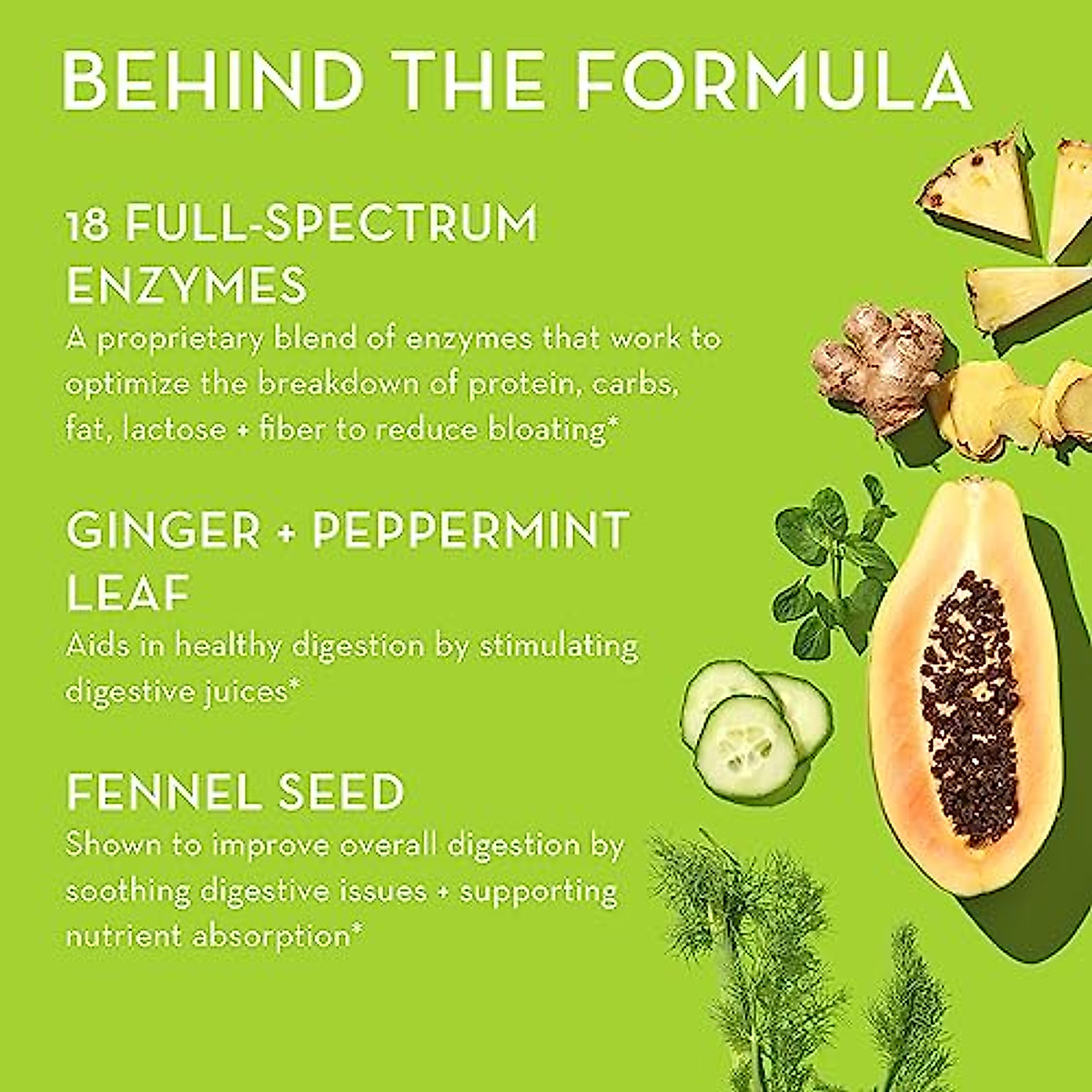 HUM Flatter Me Supplement for Daily Bloating - 18 Full Spectrum Digestive Enzymes to Support Food Breakdown - Ginger, Fennel Seed & Peppermint for Nutrient Absorption (Extra Strength)