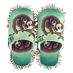 Sloth Mom Baby Mop Slippers Shoes Cover for Floor Cleaning Washable Dust Dirty Hair Cleaners Microfiber Mop Socks for House Office Kitchen