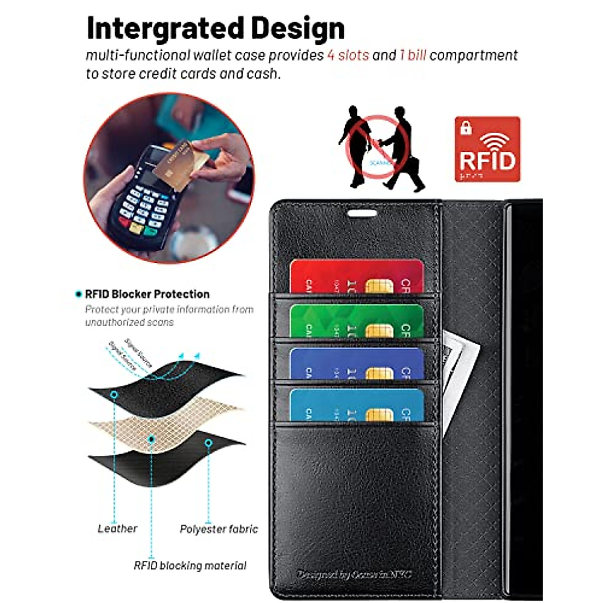 OCASE Compatible with Galaxy S23 Ultra 5G Case Wallet, PU Leather Flip Folio Case with Card Holders RFID Blocking Kickstand [Shockproof TPU Inner Shell] Phone Case 6.8 Inch (2023) - Black