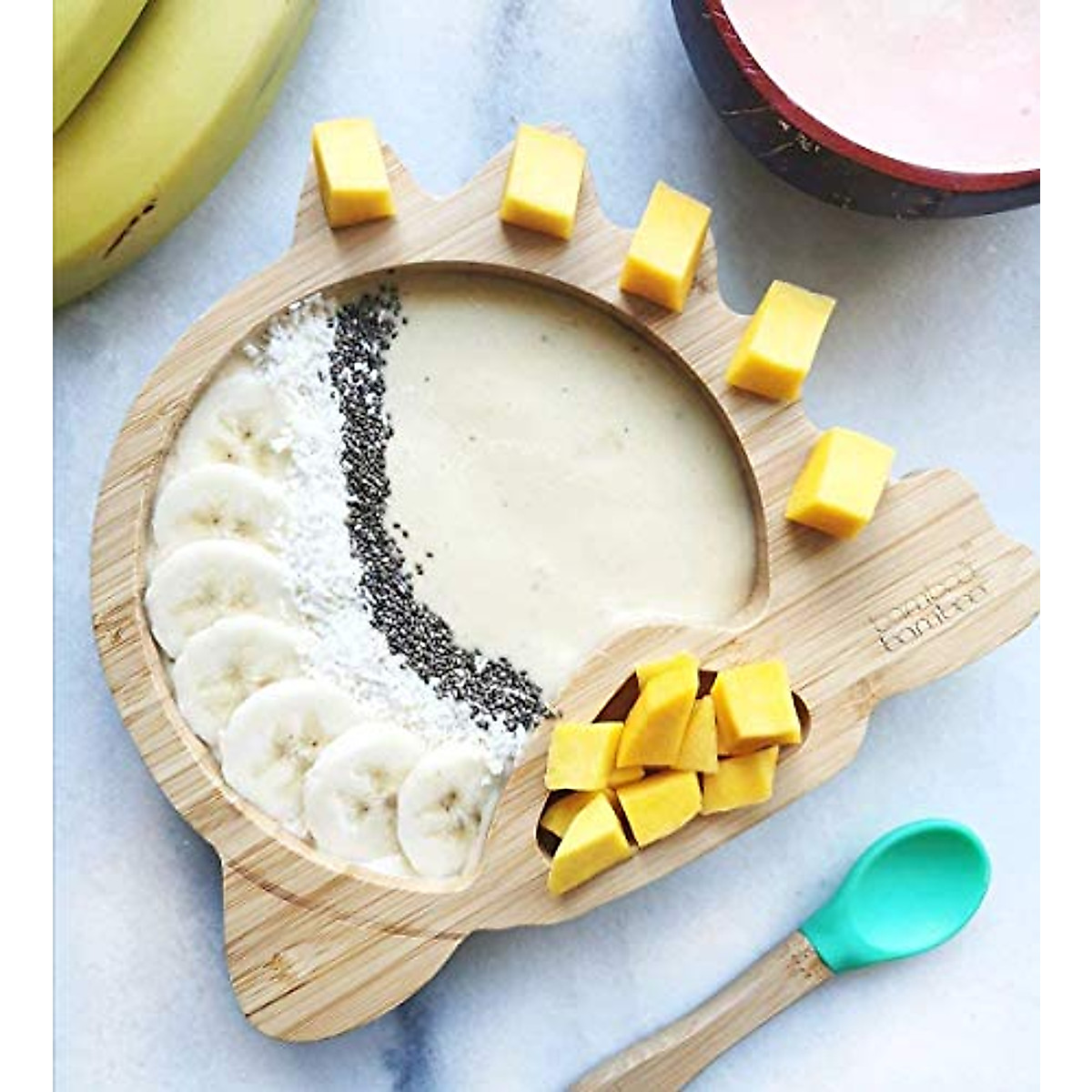 Bamboo Baby Plate with Suction - Kids and Toddler Suction Cup Plate for Babies, Non-toxic All-Natural Bamboo Baby Food Plate Stays Cool to the Touch for Baby-Led Weaning