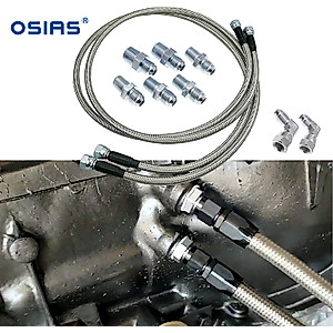 OSIAS Stainless Steel Braided Transmission Cooler Hoses Fittings， Fit for Chevy Mopar GM GMC Buick Cadillac Cars and Trucks, Replace TH350 700R4 TH4