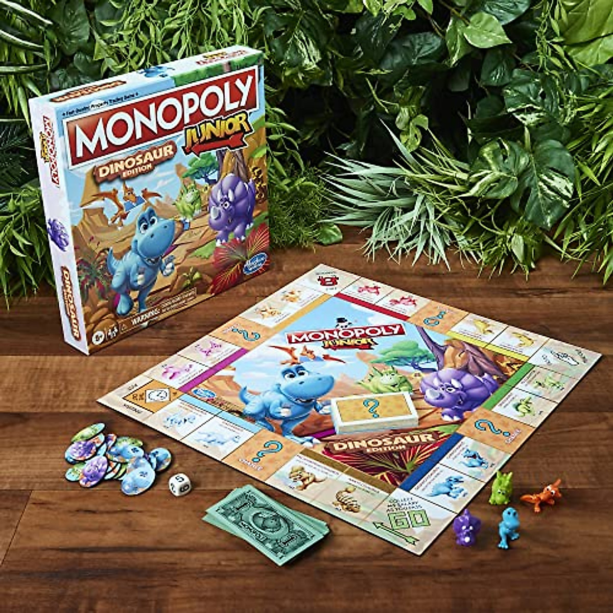 Hasbro Gaming Monopoly Junior Dinosaur Edition Board Game, 2-4 Players, with Dino-Themed Toy Tokens, Ages 5+ (Amazon Exclusive)