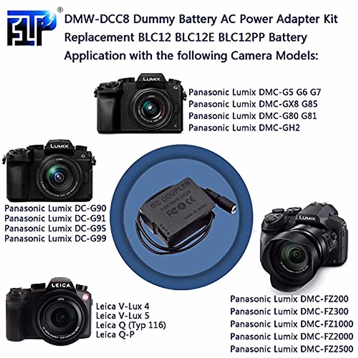 F1TP DMW-AC10 DMW-DCC8 AC Power Adapter Dummy Battery for Panasonic Lumix DMC-G5 G6 G7 GX8 G80 G81 G85 GH2 GH2K FZ200 FZ300 FZ2000 G90 G99 Cameras.