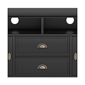SIMPLIHOME Redmond SOLID WOOD Universal TV Media Stand, 72 inch Wide , Farmhouse Rustic, Living Room Entertainment Center, Storage Shelves and Cabinets, for Flat Screen TVs up to 80 inches in Black