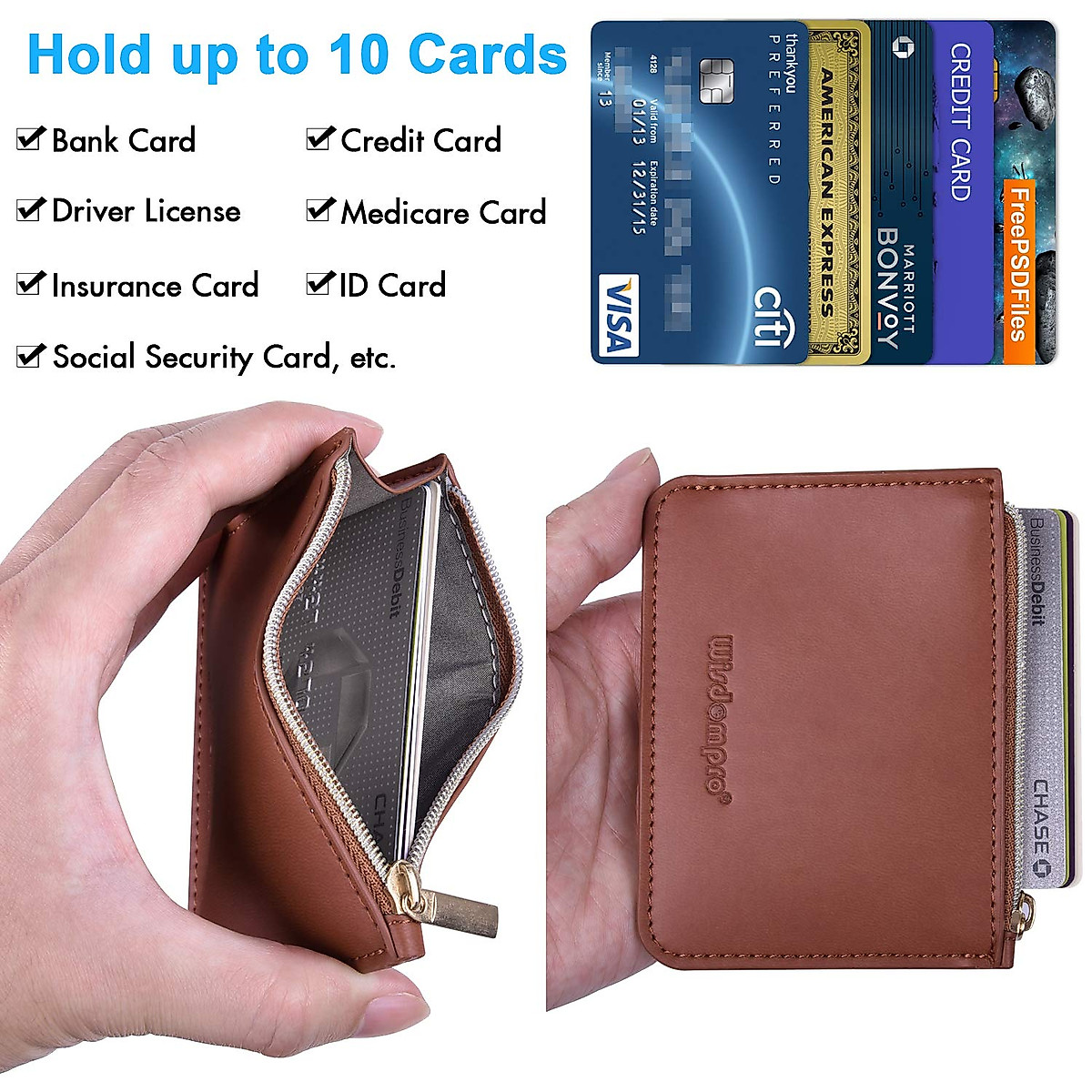 Wisdompro RFID Credit Card Holder, 2 Pack PU Leather Coin Purse Change Wallet