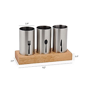 Aviddom Silverware Holder Stainless Steel Utensil Cutlery with Caddy and Bamboo Wood Base for Spoons Knives Forks Silverware Display Organizer Kitchen Dinner Table