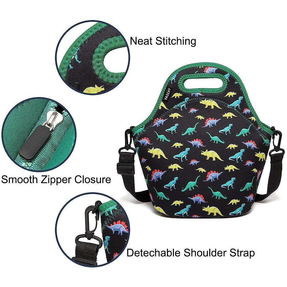 VASCHY Dinosaurs Preschool Backpack and Neoprene Lunch Bags for Kids Bundle