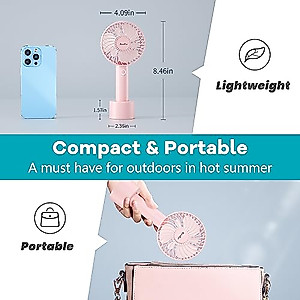 HandFan Handheld Fan Battery Operated, Portable Fan Rechargeable Personal Cooling Mute Fan with 4 Turbo Blades (B-Pink)