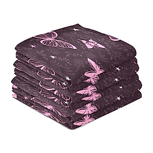 Kigai Pink Butterfly Kitchen Towels Set of 4, Ultra Soft Absorbent Dish Towels Bathroom Hand Towels Reusable Cleaning Cloths Tea Towels 28 x 18 Inch