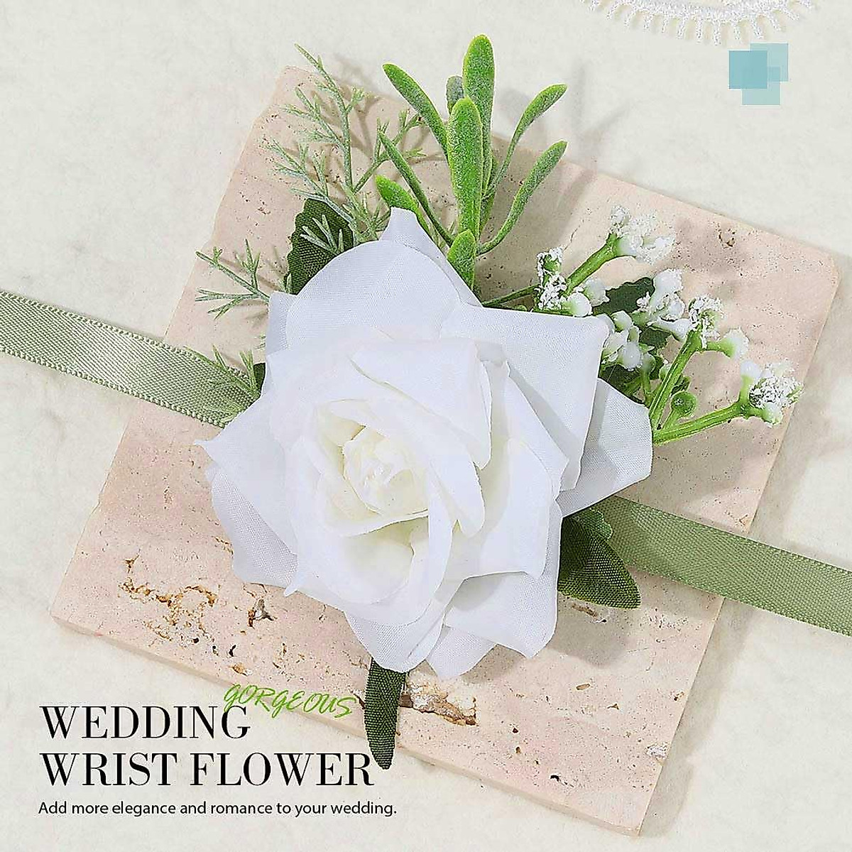 Latious White Wrist Corsage Prom Wedding Corsages Bridesmaids Hand Floral Decor for Women