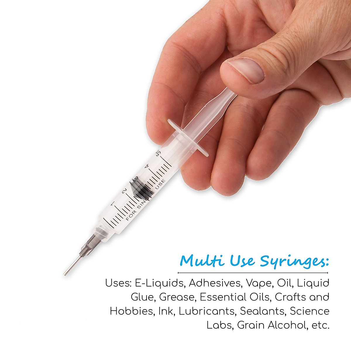 Free Hand Syringe Blunt Tip Needle Set - (10 Syringes, 10 Needles, 10 Caps and 2 Storage Bottles) - for Refilling and Measuring Liquids, Oil or Glue Applicator