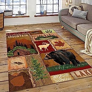 Rustic Lodge Bear, Bear Rugs for Cabin, Living Room, Deer Rug Bedroom Carpet Soft Large, Easy to Clean, Washable Rug, 2x3 ft DS8