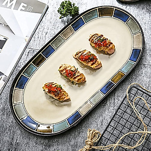 Porcelain Dinnerware SetKitchen Tableware Set,Ceramics Dinnerware Sets, Plates and Bowls Sets | 26 Pcs Blue Kiln Change Glaze Dishes Set - Colorful Plates for Family Outdoor Party