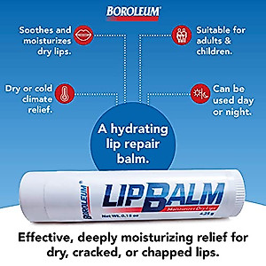 Natural Lip Balm by Boroleum | Best Chapped Lip Moisturizer for Dry Cracked Lips | All Natural Ingredients for Men Women and Kids | 4.25 gr. Tubes, 2 Lip Balms Per Pack