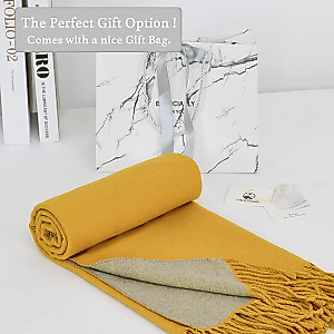 Scarf Cashmere Double-Sided Wrap Shawl Stole for Women Winter Large Men Solid Lambswool Scarf with Gift Bag Christmas Gifts (Yellow light gray)