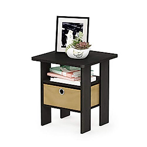 Furinno Andrey End Side Night Stand/Bedside Table with Bin Drawer, 1-Pack, Dark Espresso/Brown