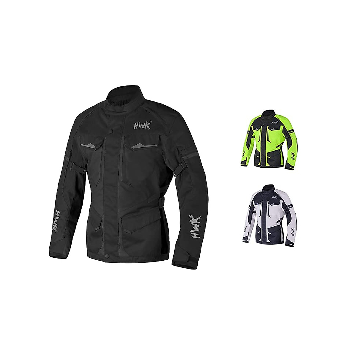 HWK Motorcycle Jacket for Men Adventure/Touring with Cordura Textile Fabric for Motorbike Riding and Impact Protection Armor (Black, Large)