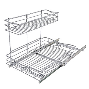 TQVAI Pull Out Cabinet Organizer, 2 Tier Under Sink Storage Shelf with Sliding Drawer, Wire Kitchen Slide Out Basket - 11.75W x 17D x 13.25H, Request at Least 12.5 Inch Cabinet Opening