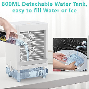 Portable Air Conditioner, Rechargeable Evaporative Air Cooler, 800 ML Water Tank, 5000mAh Battery Operated with Cooling and 3 Speeds Function, Personal Air Cooler for Home Office and Room