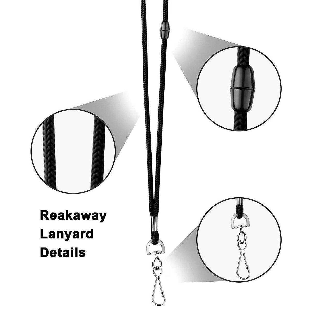 ZHEGUI Breakaway Lanyards with ID Holder Clear Plastic Horizontal Nametag Badge Holders (100 Pack, Satin Black)