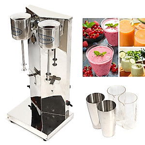 DYRABREST 180W Electric Milk Shake Maker, Commercial Double Head Milkshake Mixer Blender Machine, Stainless Steel Drink Milk Shake Maker Shaker with 4 Cups