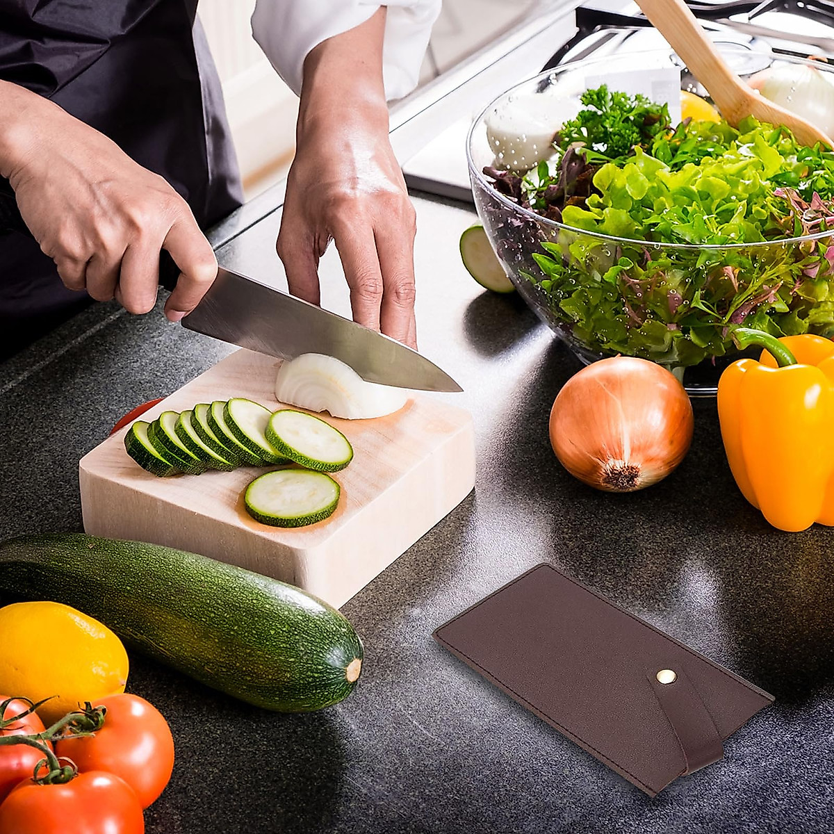 AJFHKJ Durable PU Leather Meat Cleaver Sheath, Heavy Duty Chef Knife Guard Butcher Chef Wide Knives Blade Edge Protectors Dark Brown